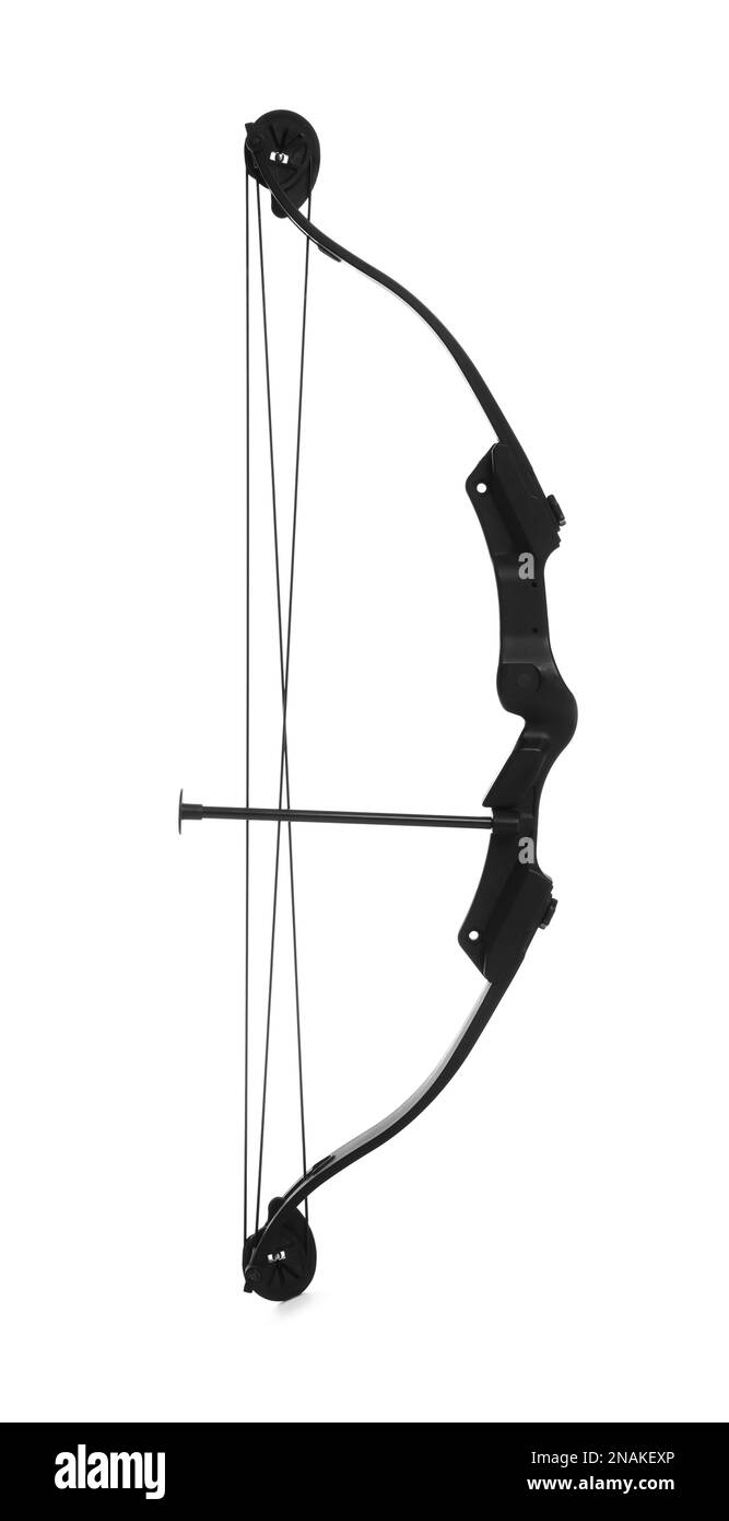 Black bow on white background. Archery sports equipment Stock Photo - Alamy