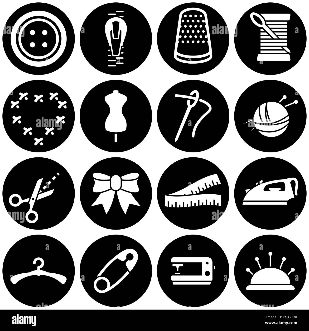 Set of simple icons on a theme sewing equipment and needlework, vector, design, collection, flat ...