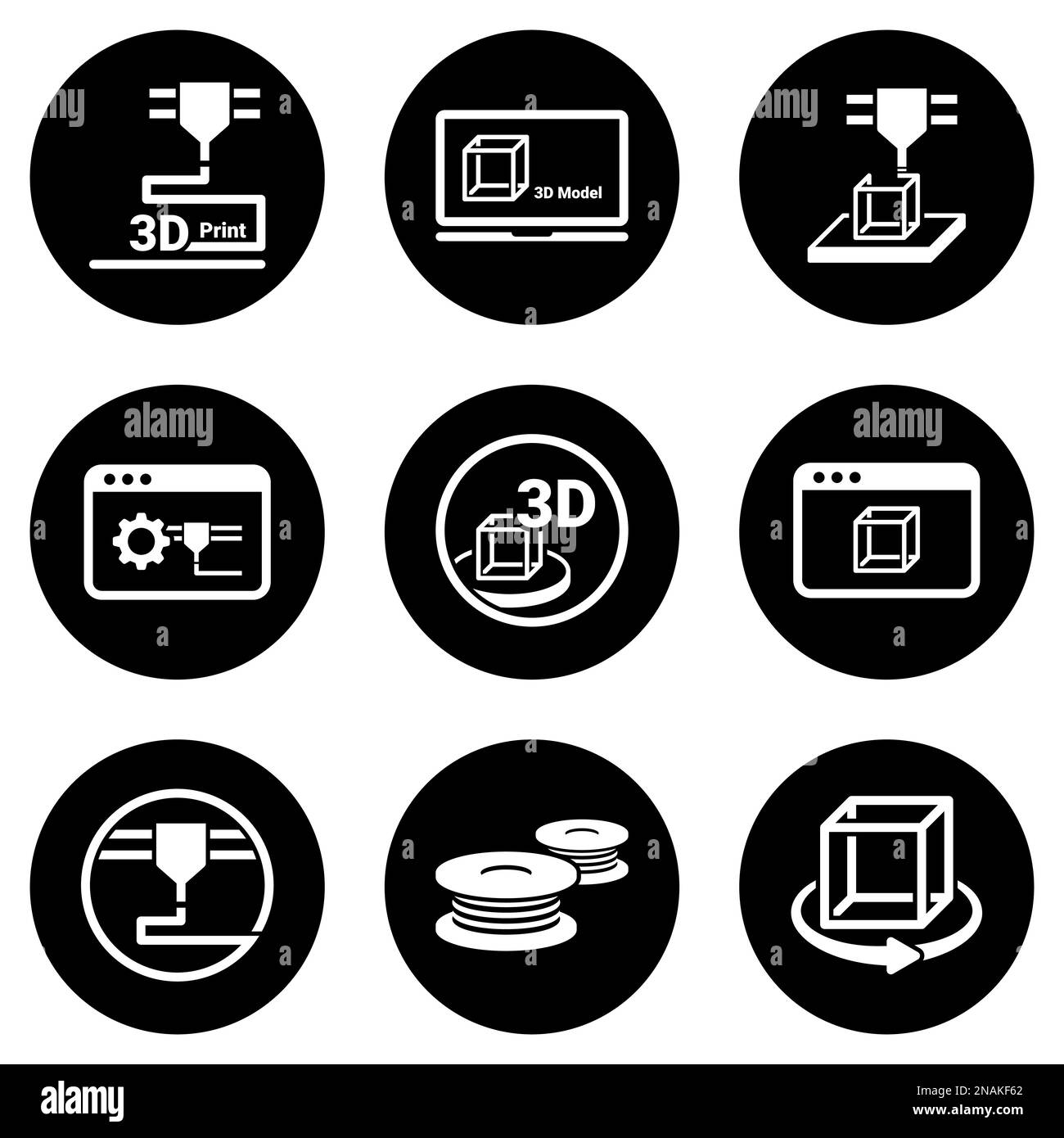Set of simple icons on a theme 3D Printing, vector, design, collection ...