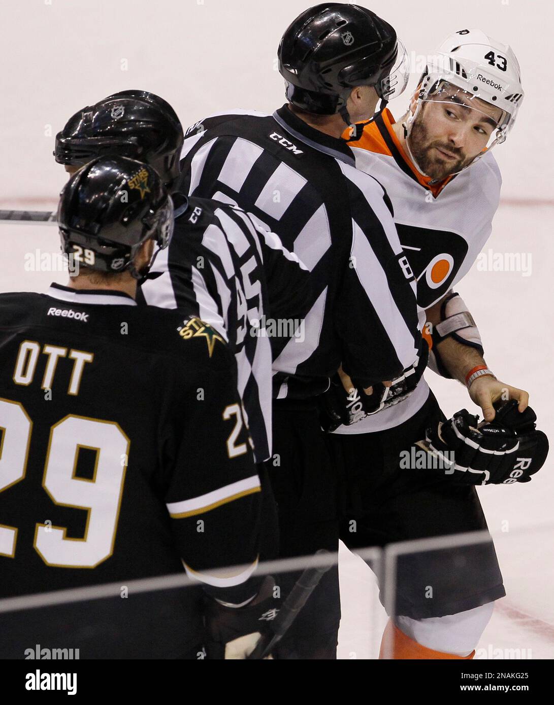 Philadelphia Flyers defenseman Marc-Andre Bourdon (43) and Dallas Stars ...