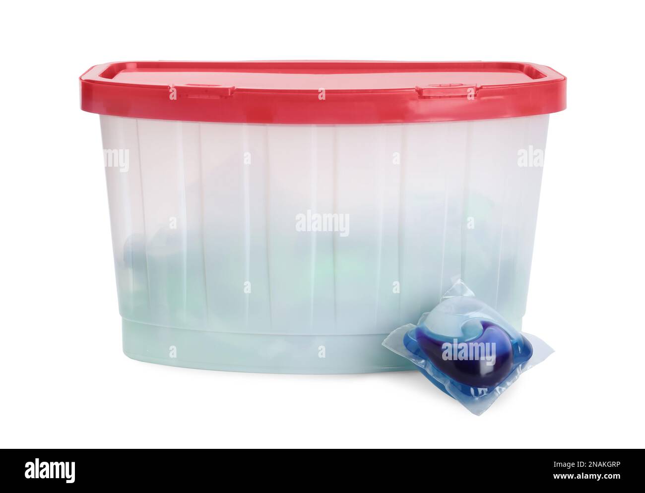 Laundry capsule and box on white background Stock Photo - Alamy