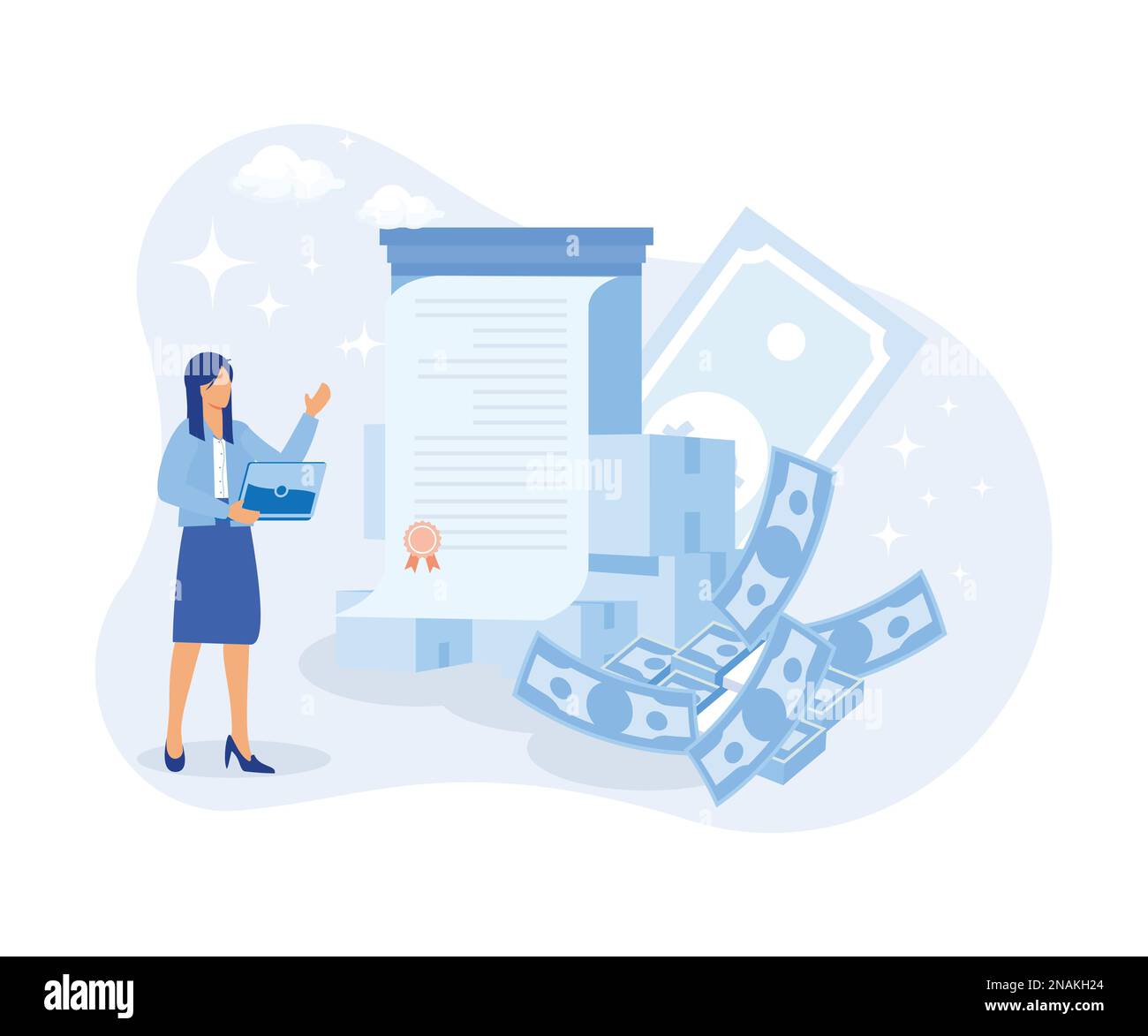 Finance and investment illustration. Business characters purchasing ...