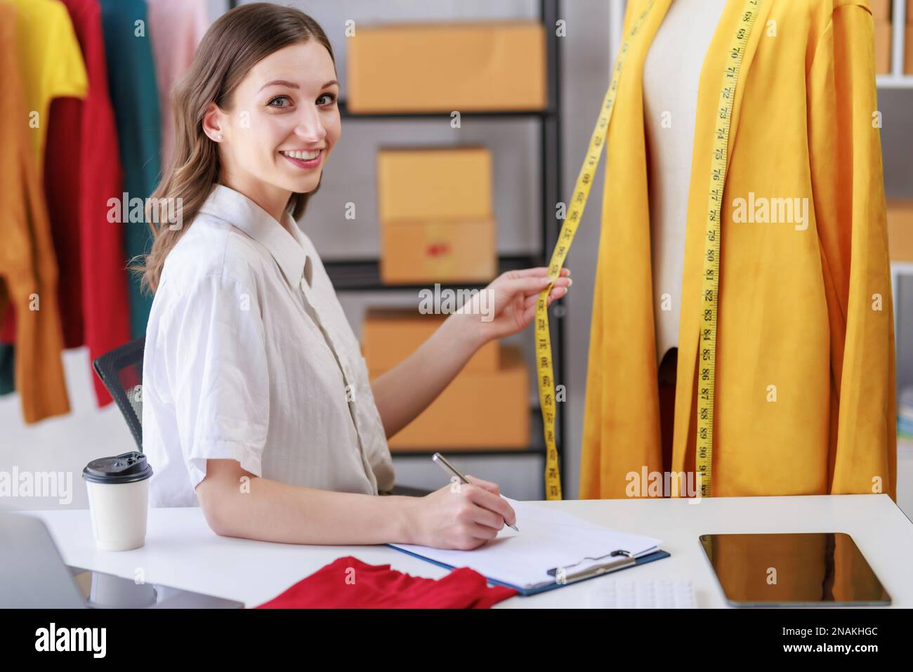 Concept of fashion and designer,Woman fashion designer stylish sitting ...