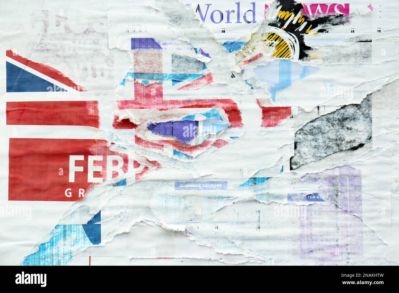 Different creased torn paper posters as background Stock Photo - Alamy