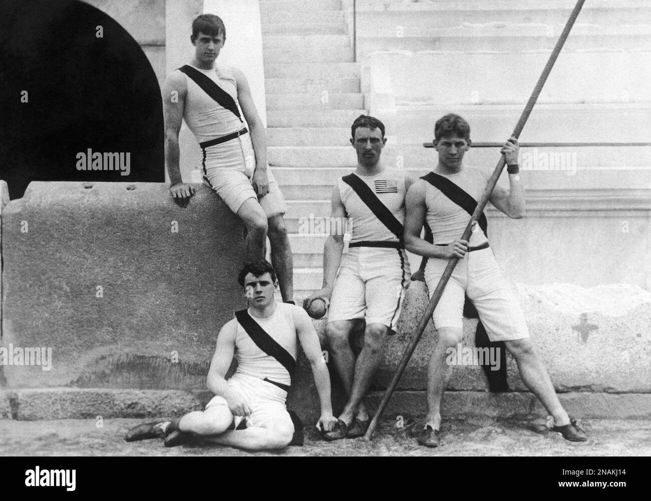 Members of the athletics team of the US Princeton University pose at ...