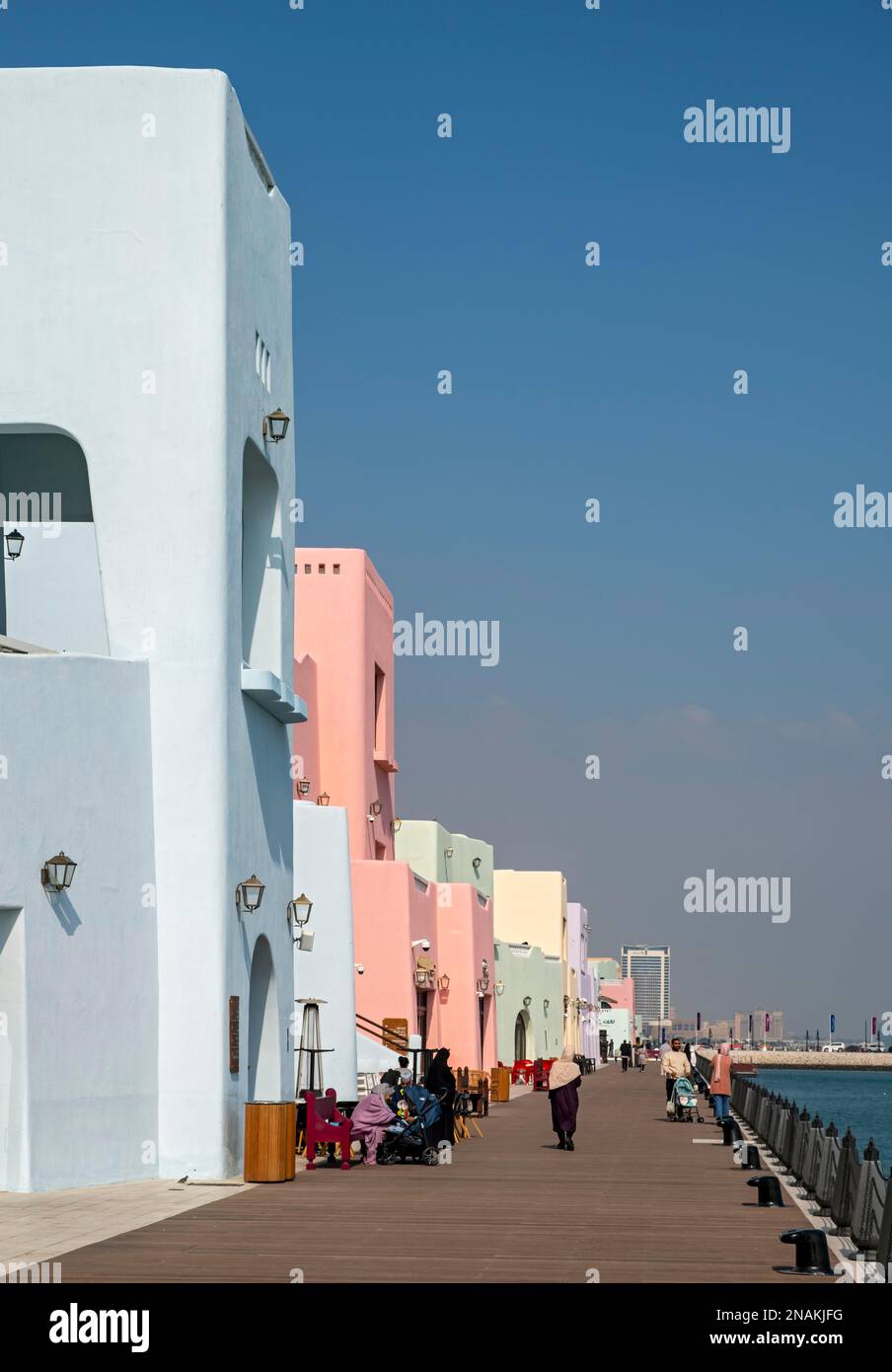 Colorful houses, Mina District promenade, Old Doha Port, Qatar Stock ...