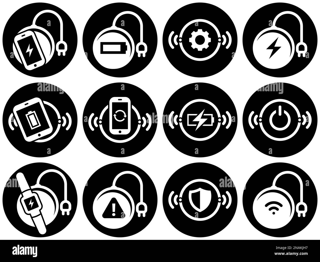 Set of simple icons on a theme wireless charger, vector, design, collection, flat, sign, symbol ...