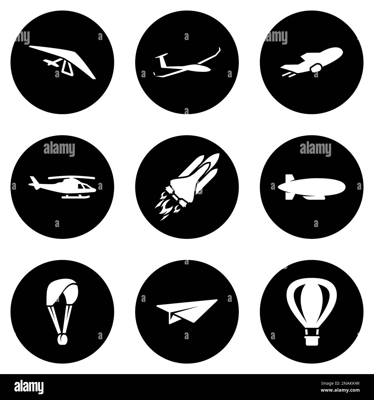 Set of white icons isolated against a black background, on a theme Air ...