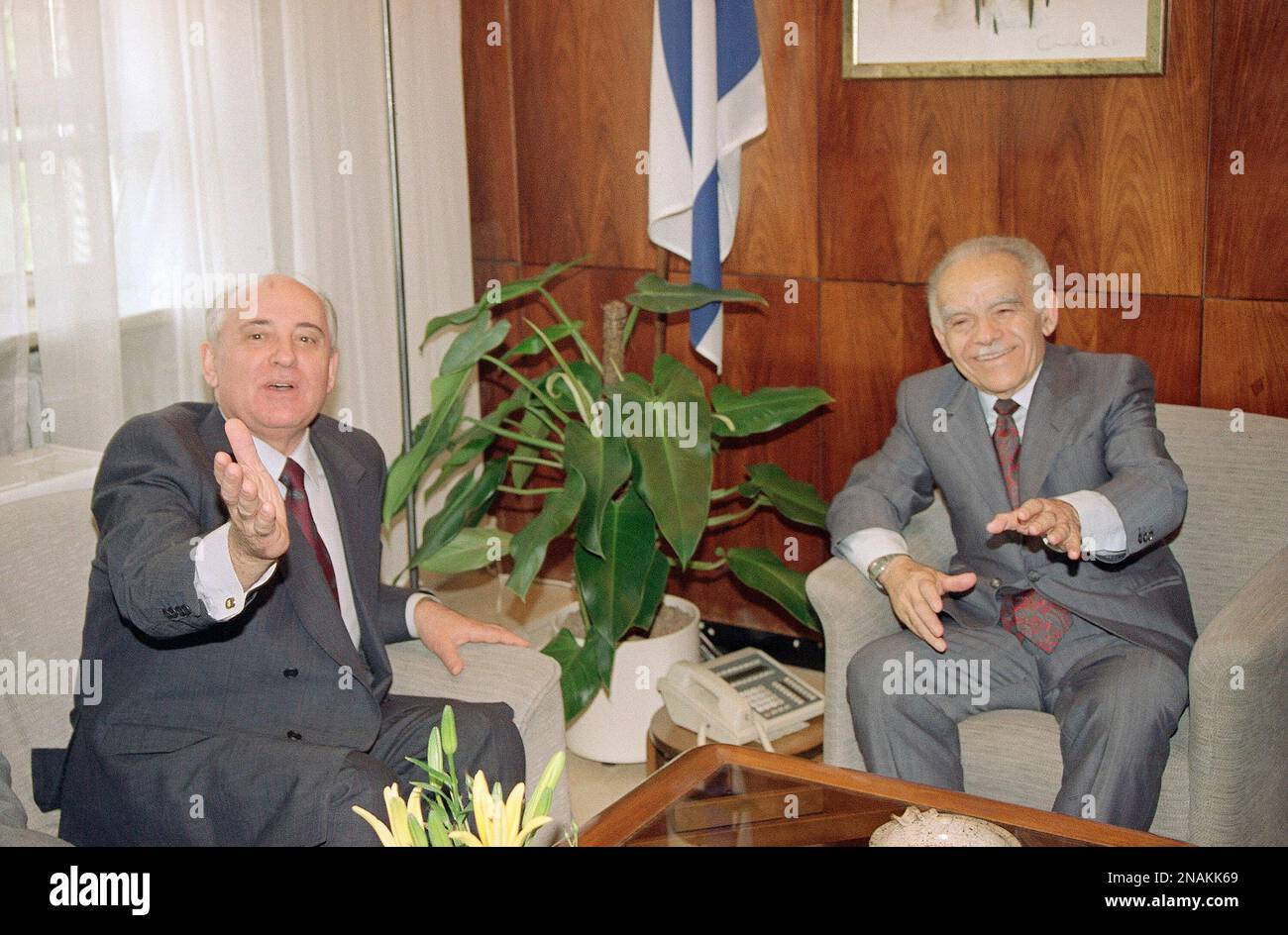 Former Soviet President Mikhail Gorbachev, left, and Israeli Prime ...