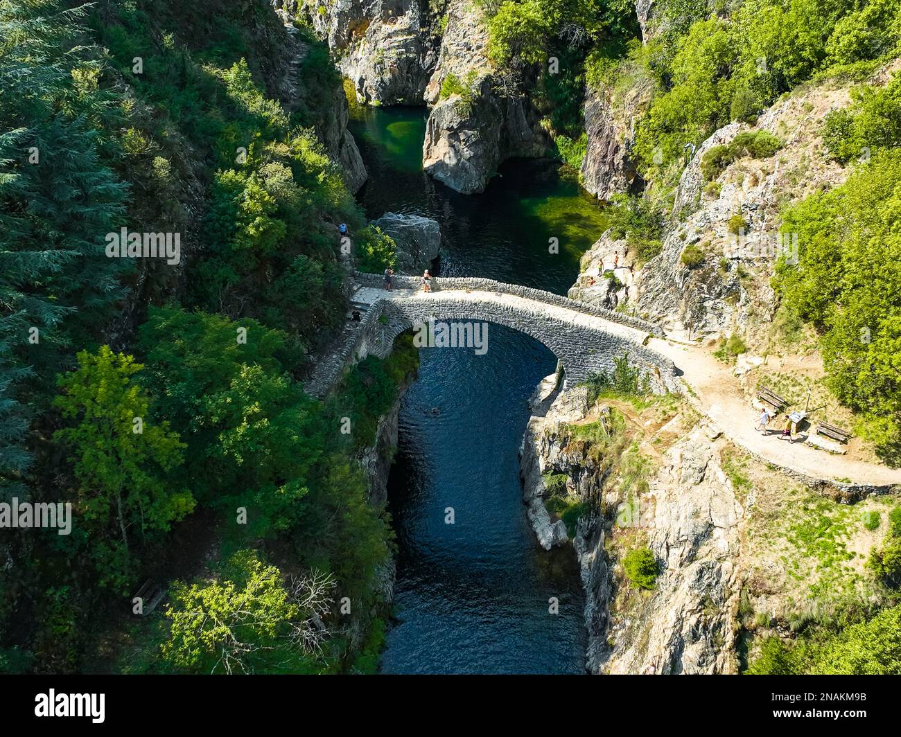 Le pont du diable or Devil Bridge ain Thueyts village in the Ardeche ...