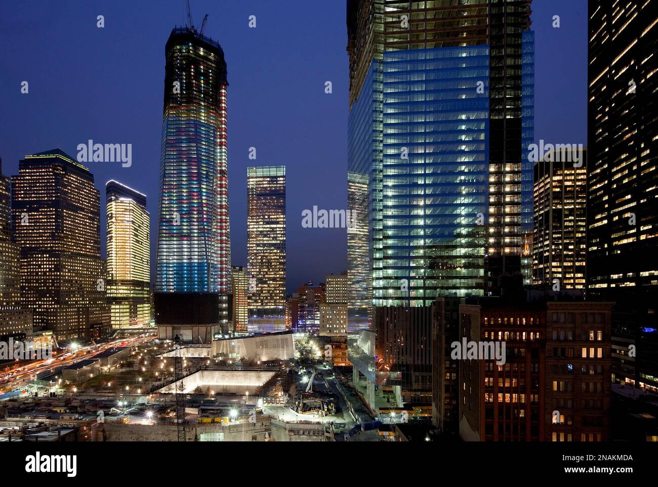 Work continues on One WTC, third from left, and Four WTC, center right ...