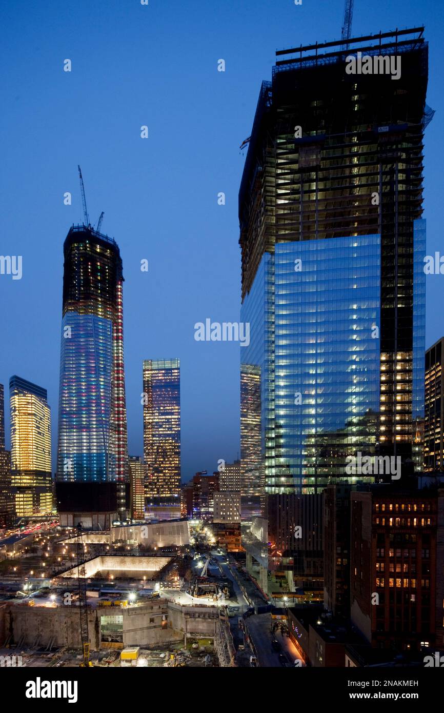 Work continues on One WTC, left, and Four WTC, right, at the World ...