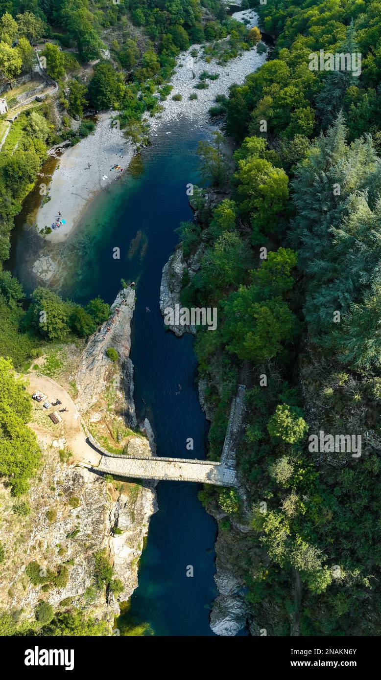 Le pont du diable or Devil Bridge ain Thueyts village in the Ardeche ...