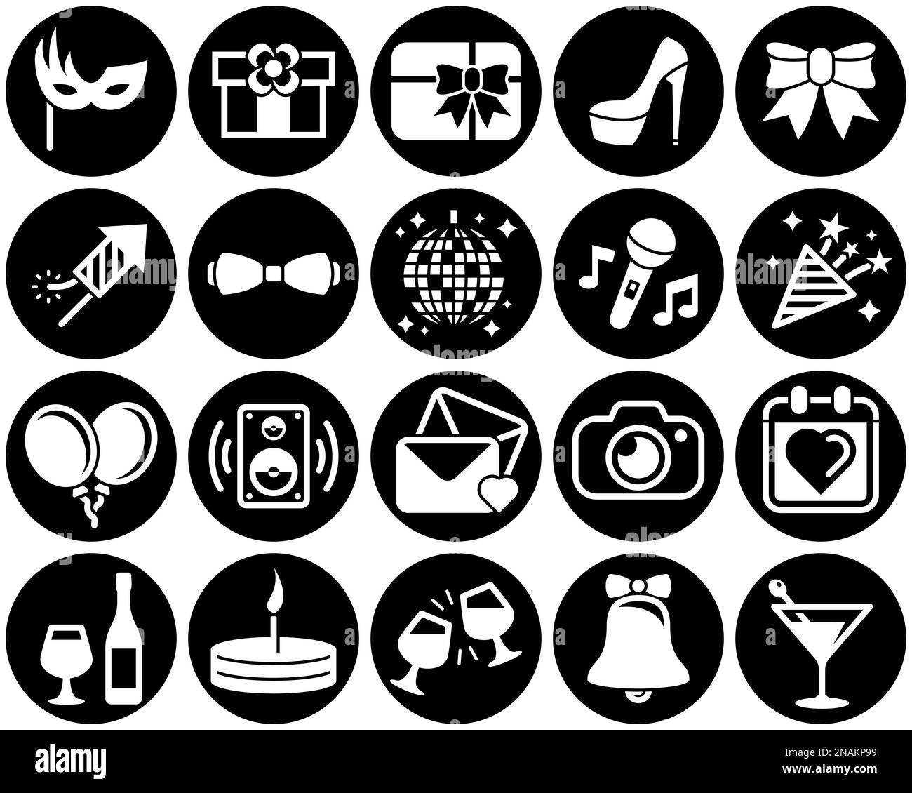 Birthday icons set flat Black and White Stock Photos & Images - Alamy