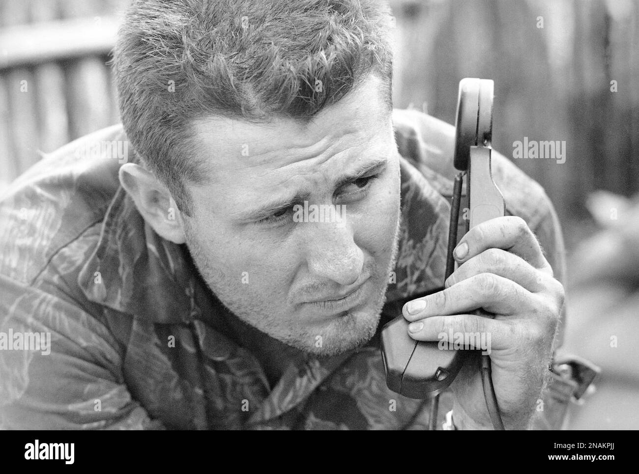 U.S. soldier communicating during the Vietnam War in Saigon in an ...