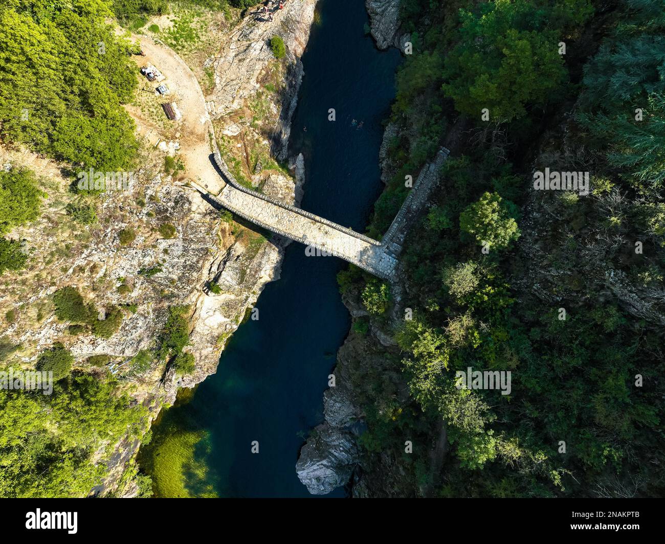 Le pont du diable or Devil Bridge ain Thueyts village in the Ardeche ...