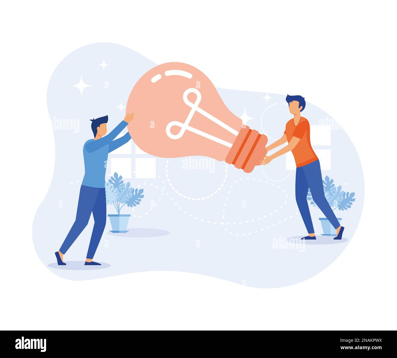 Idea finding illustration. Characters standing near light bulbs and ... Idea finding illustration. Characters standing near light bulbs and ...