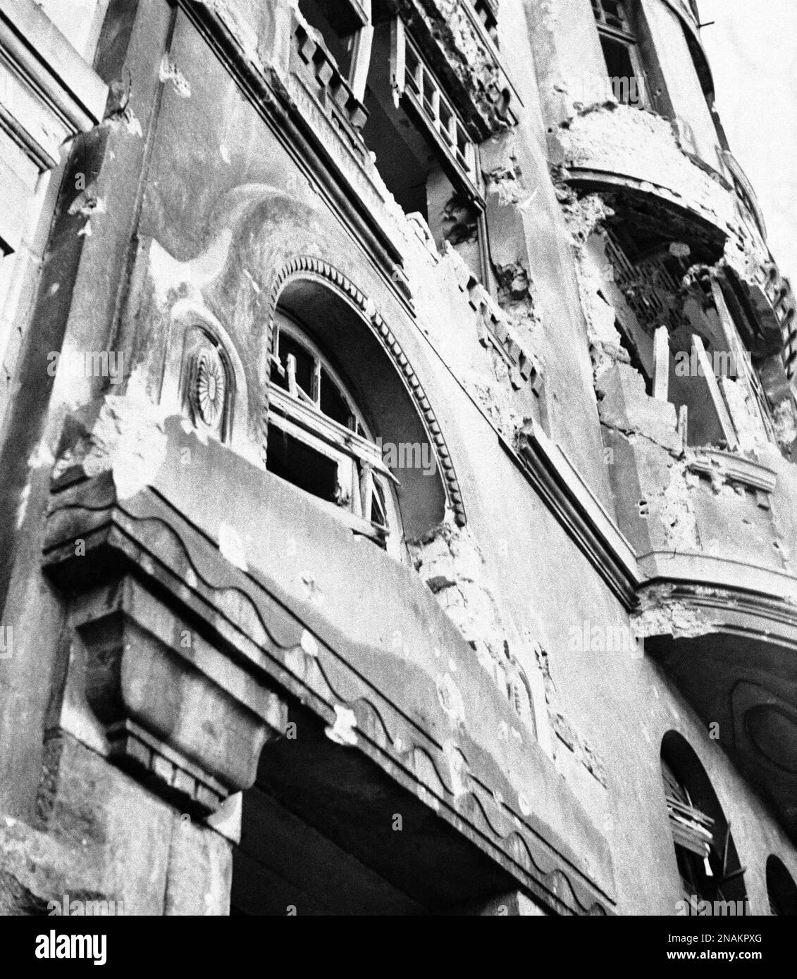 The side of a building in the German city of Aachen on Oct. 19, 1944 ...