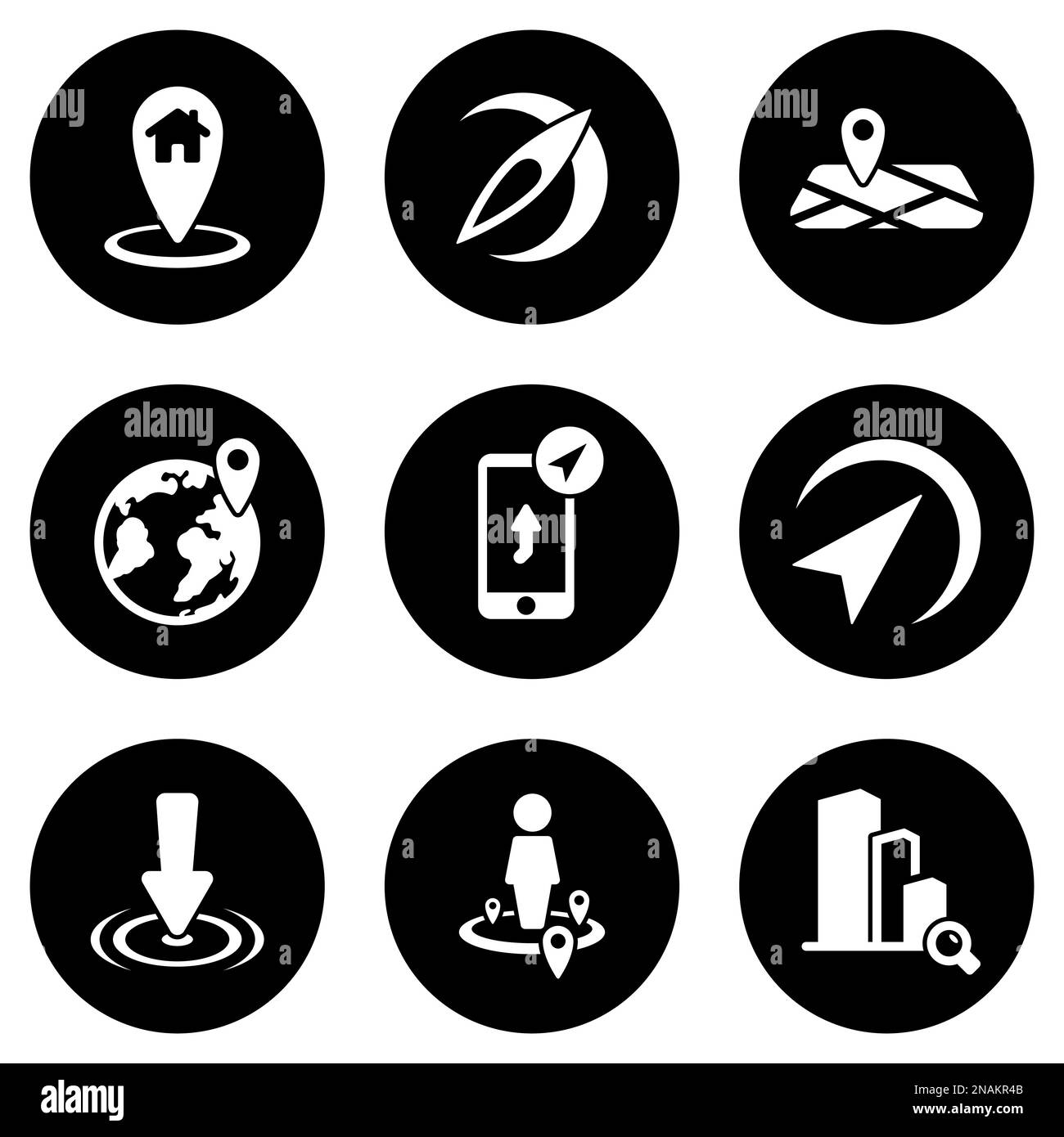 Set of white icons isolated against a black background, on a theme ...