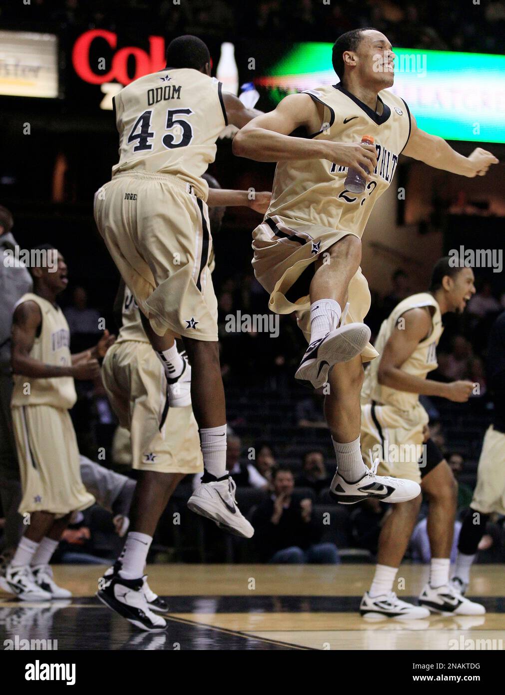 Vanderbilt guard John Jenkins (23) and forward Rod Odom (45) celebrate ...