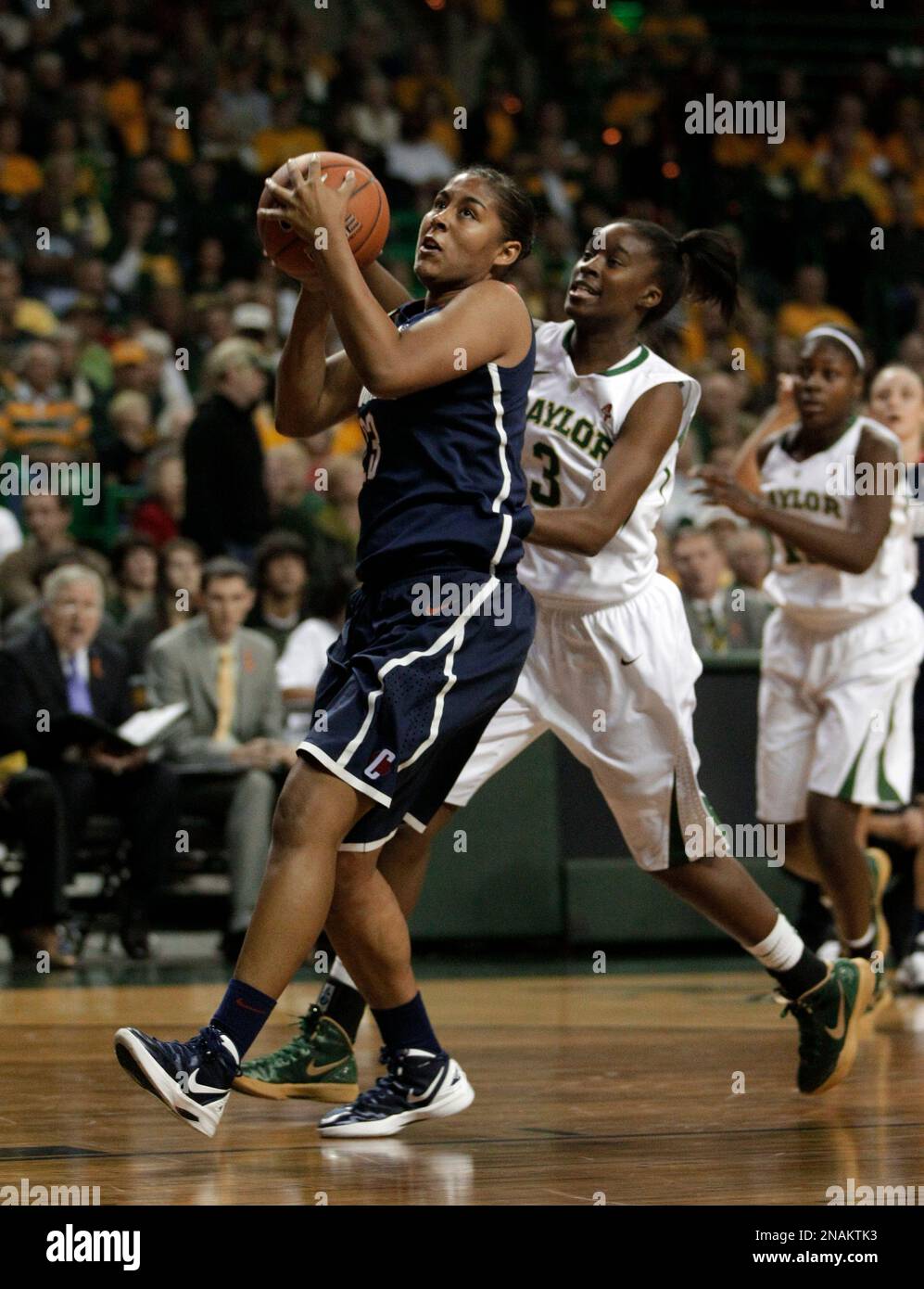 Connecticut forward Kaleena Mosqueda-Lewis (23) and Baylor guard Jordan ...