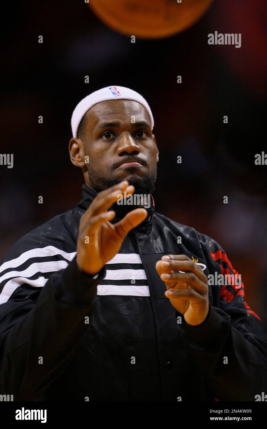 Miami Heat forward LeBron James is shown during warmups before an NBA ...
