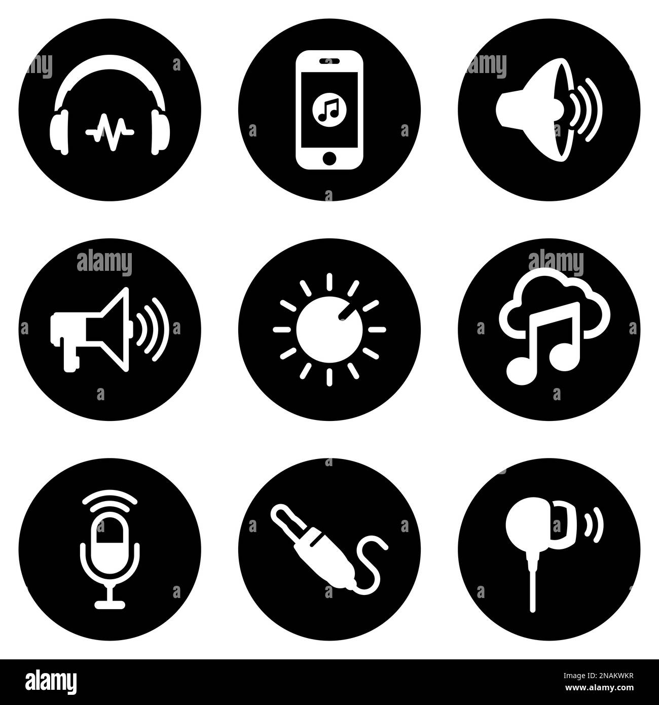 Set of white icons isolated against a black background, on a theme ...