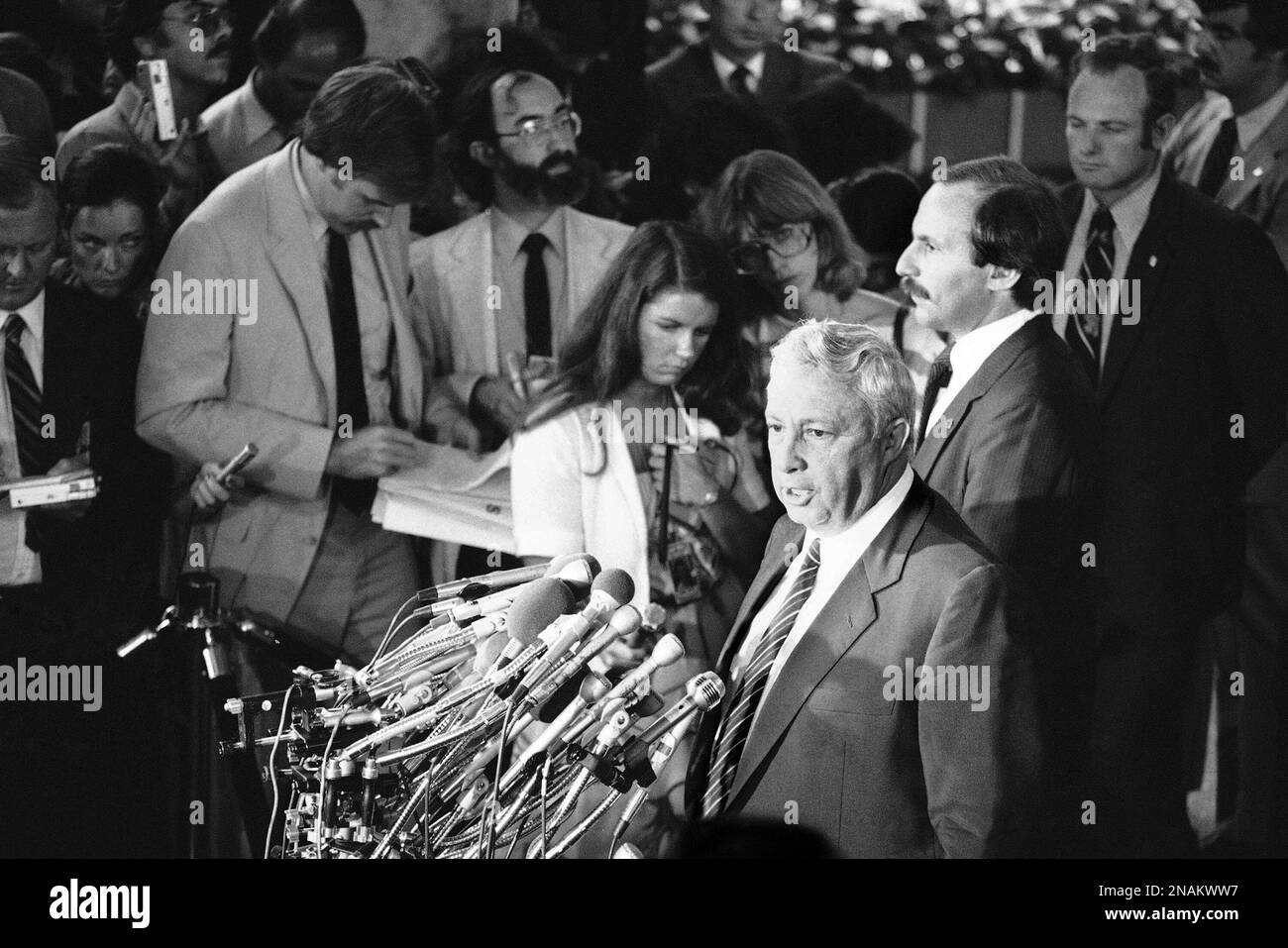 Israeli Defense Minister Ariel Sharon meets with reporters at the State ...