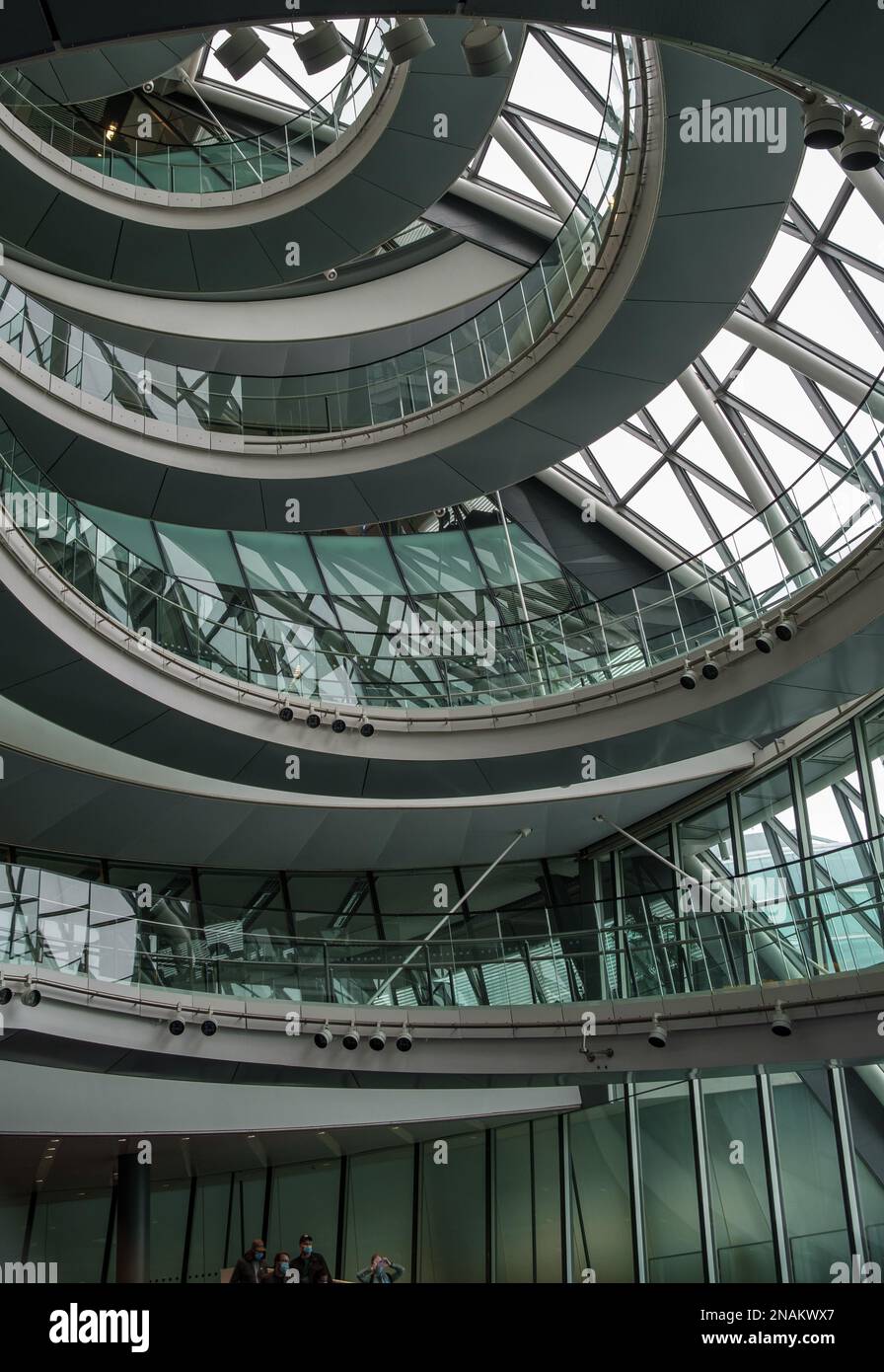 500-metre (1,640 ft) interior helical walkway of City Hall, Southwark ...