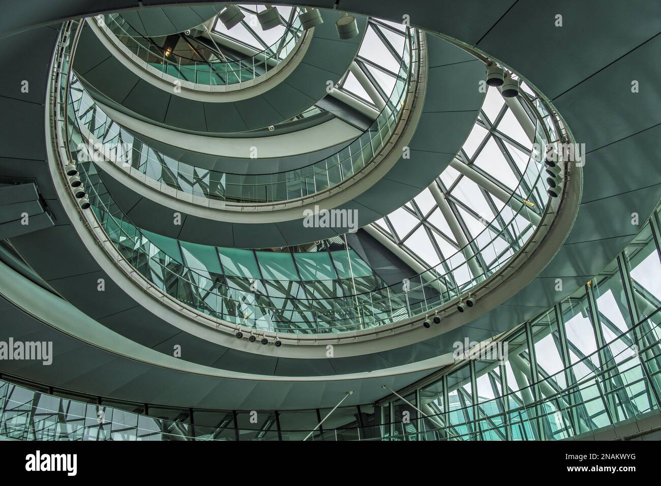 500-metre (1,640 ft) interior helical walkway of City Hall, Southwark ...