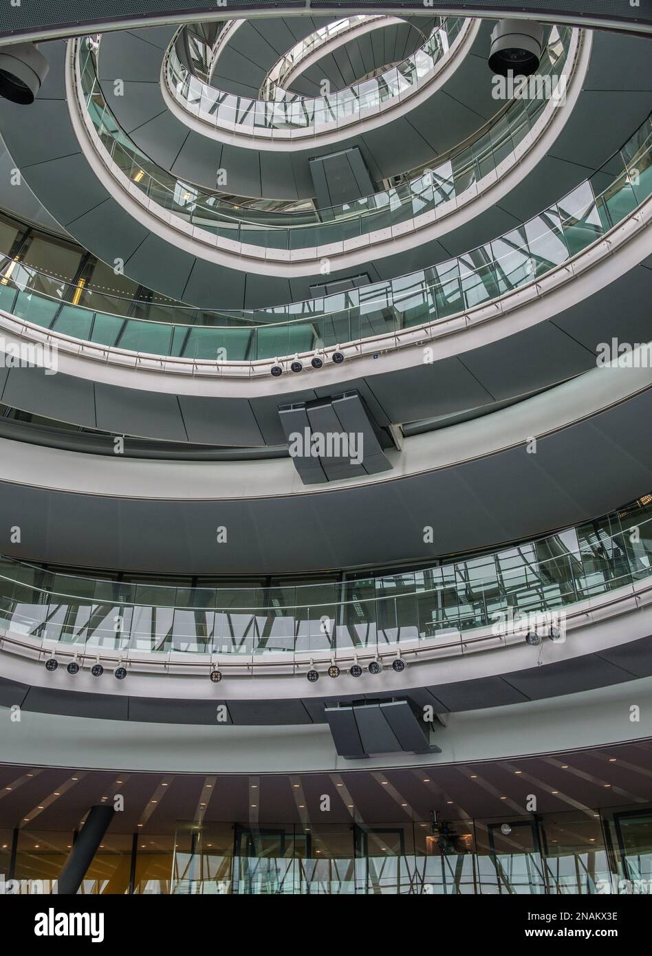 500-metre (1,640 ft) interior helical walkway of City Hall, Southwark ...