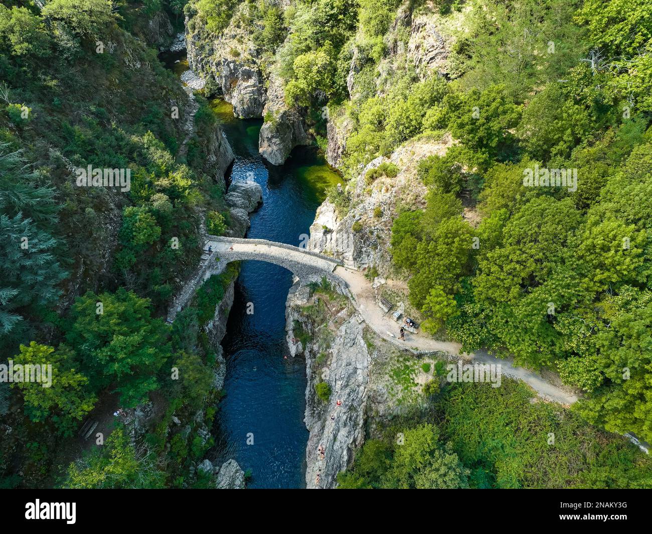Le pont du diable or Devil Bridge ain Thueyts village in the Ardeche ...