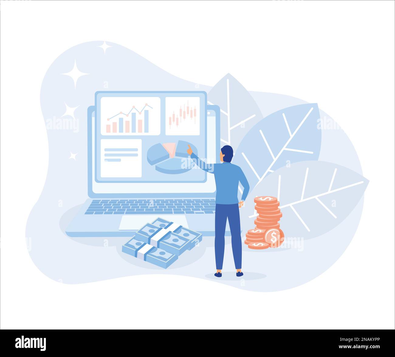 Financial illustration. Characters investing money in stock market and ...