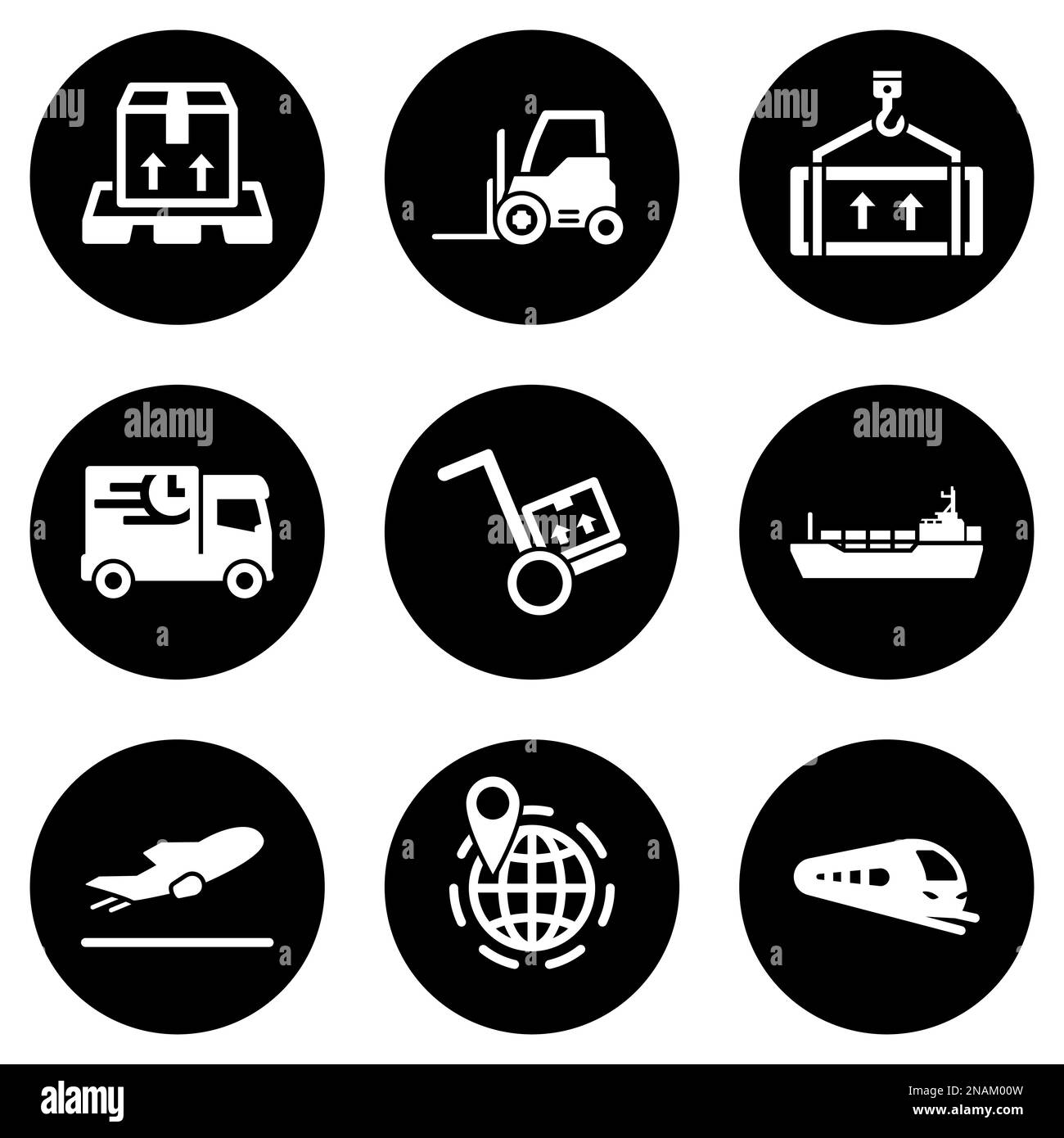 Set of white icons isolated against a black background, on a theme ...