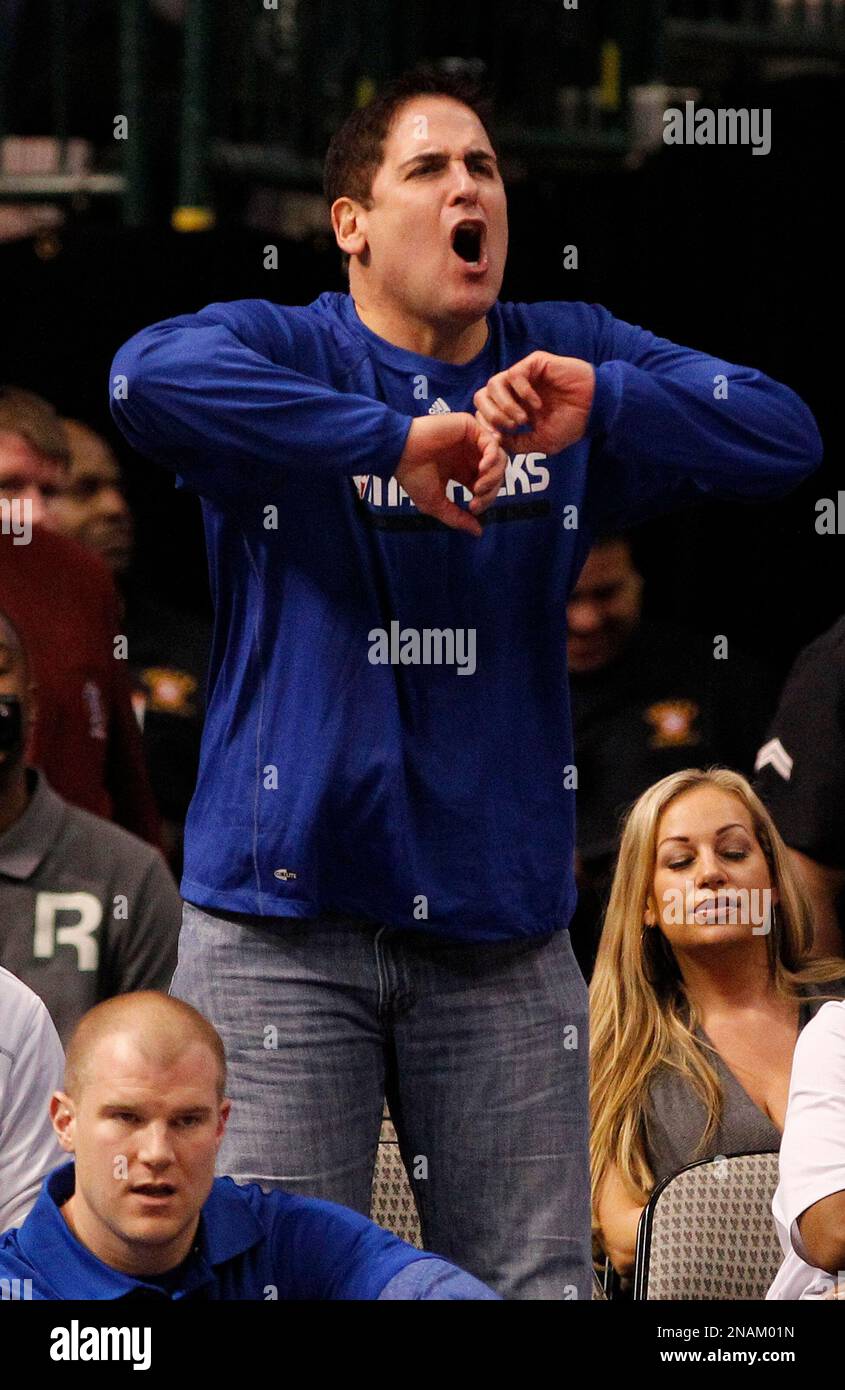 Dallas Mavericks owner Mark Cuban yells during the fourth quarter of an ...