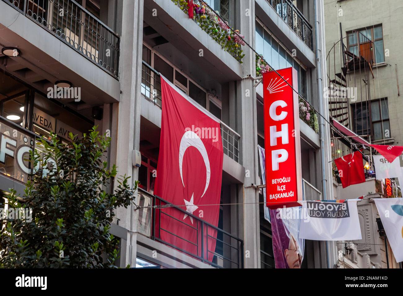 Picture of a sign with the logo of CHP party in istanbul, Turkey. The ...