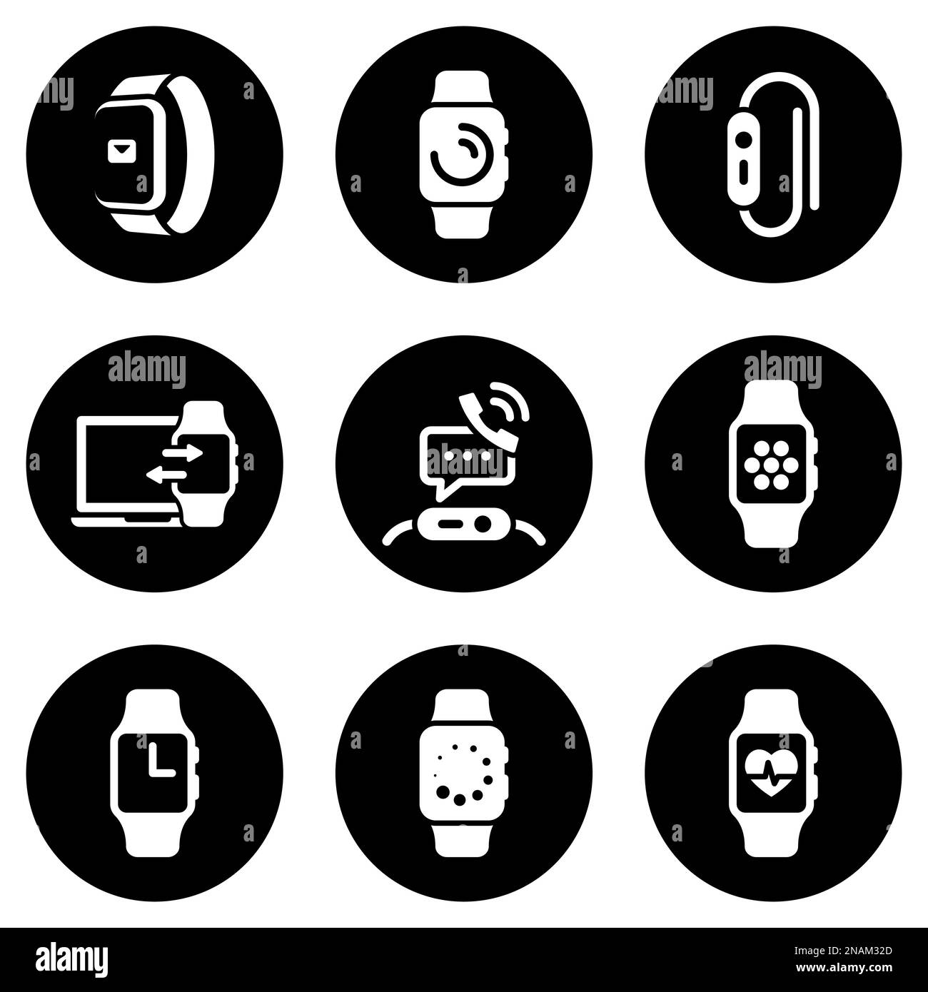 Set of white icons isolated against a black background, on a theme ...