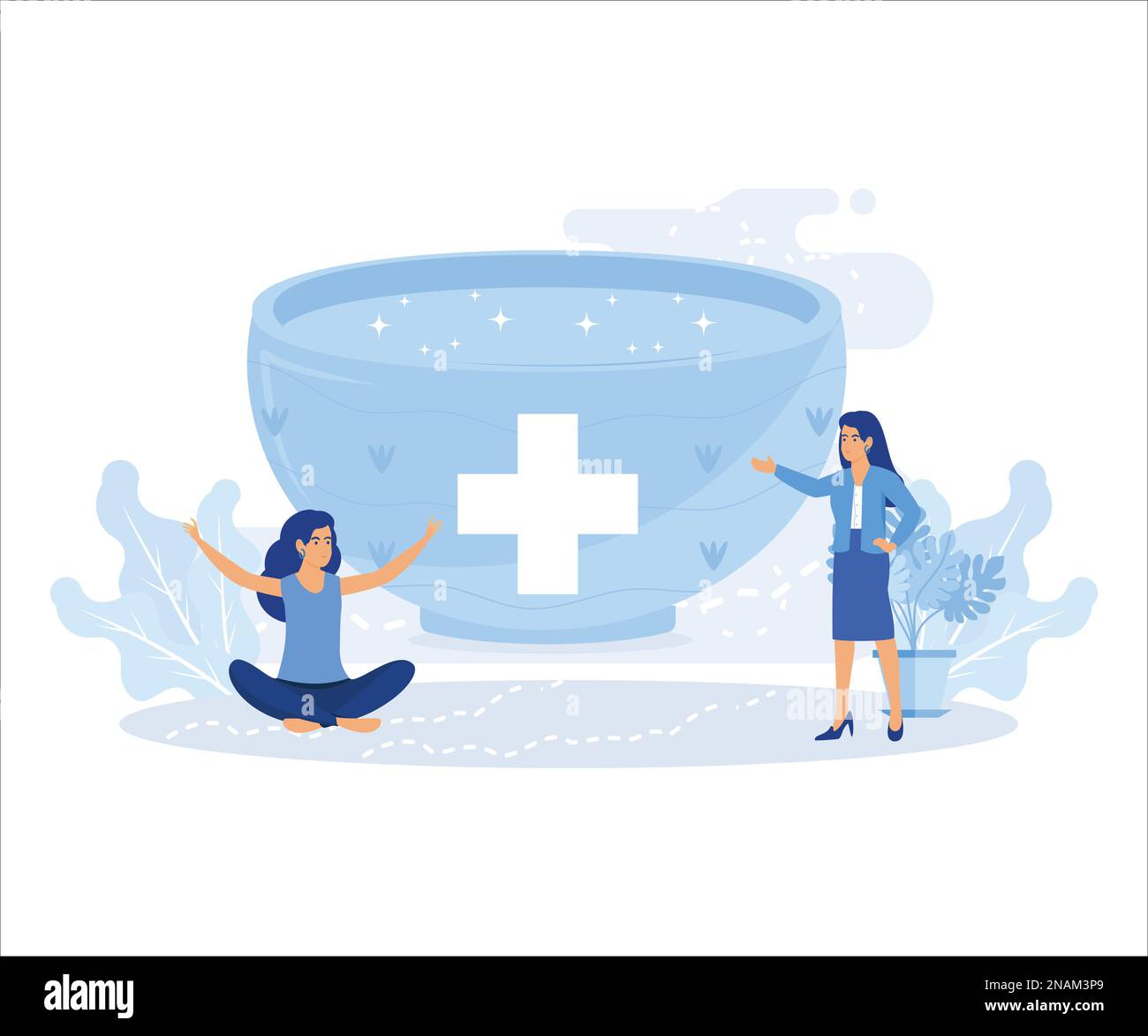 Healthcare illustration.Characters taking care about health and using ...