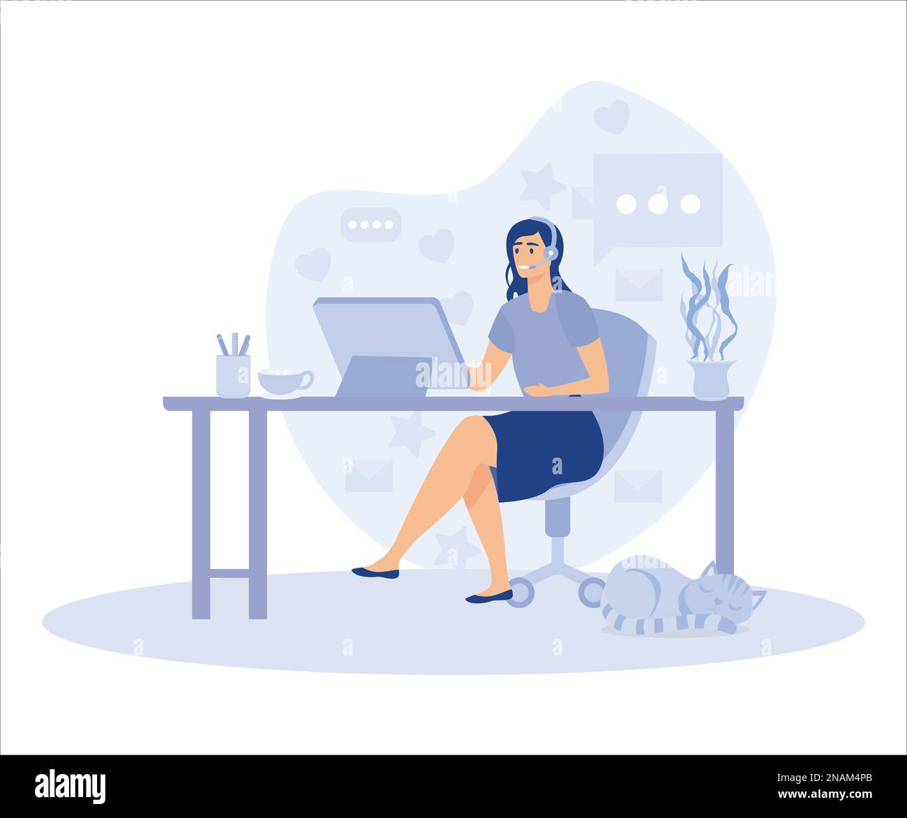 Home office concept, woman working from home, student or freelancer ...