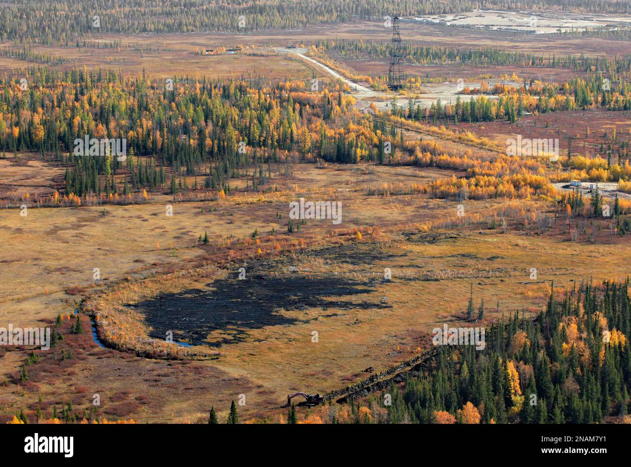 This Monday, Sept. 12, 2011 photo shows an aerial view of an oil spill ...