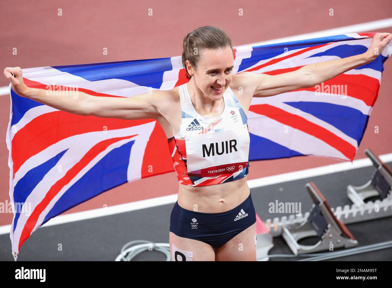 AUG 06, 2021 - Tokyo, Japan: Laura MUIR of Great Britain reacts winning ...