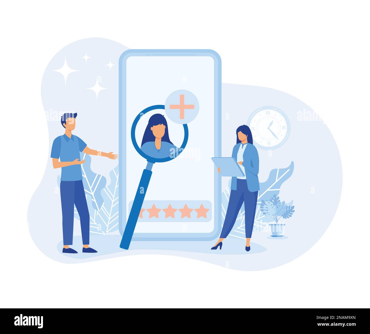 Hiring illustration. Hr managers flying on air balloon, searching job ...