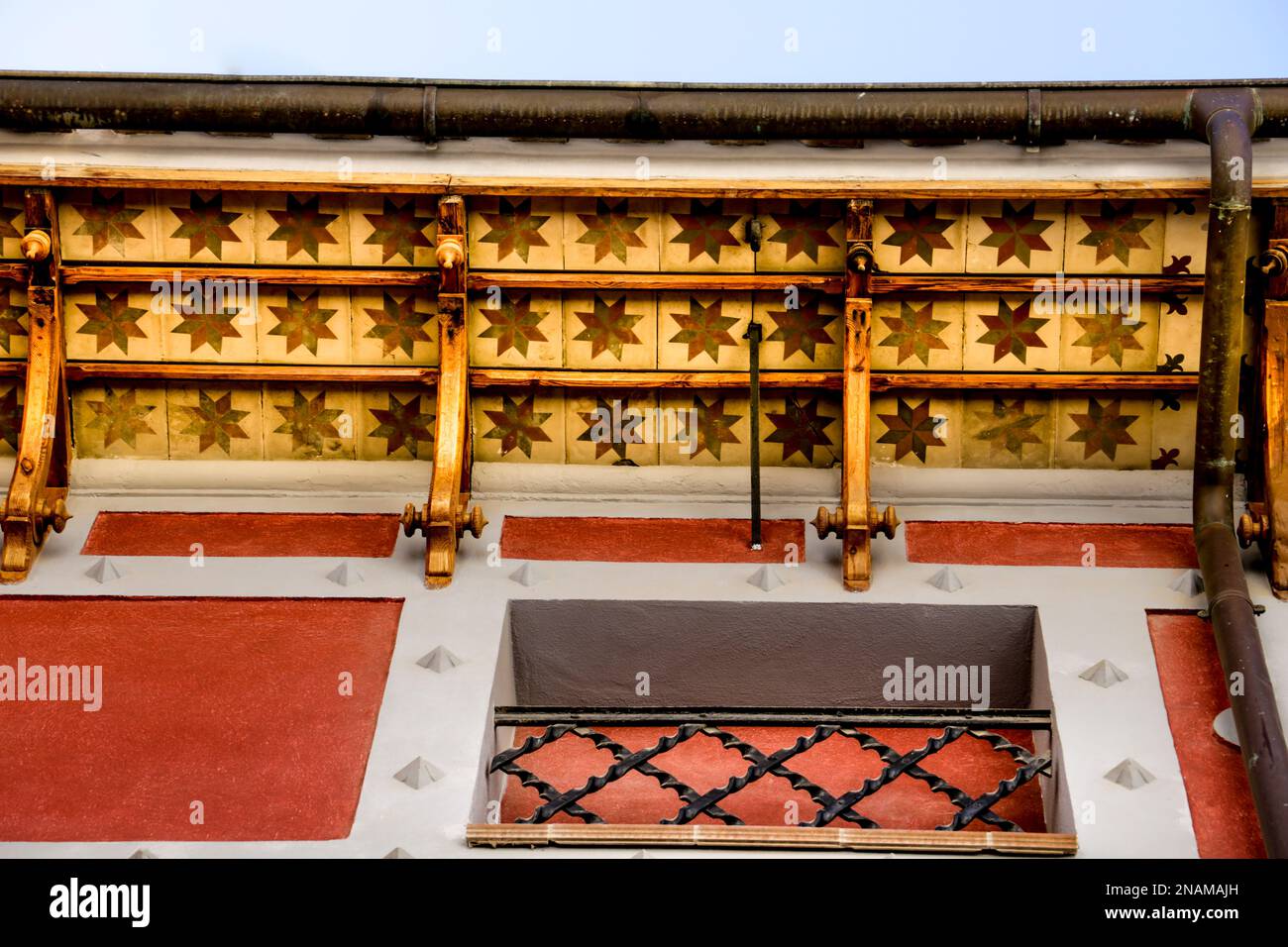 Tiled Ledge of Modernist House facade in the center of town in Relleu ...