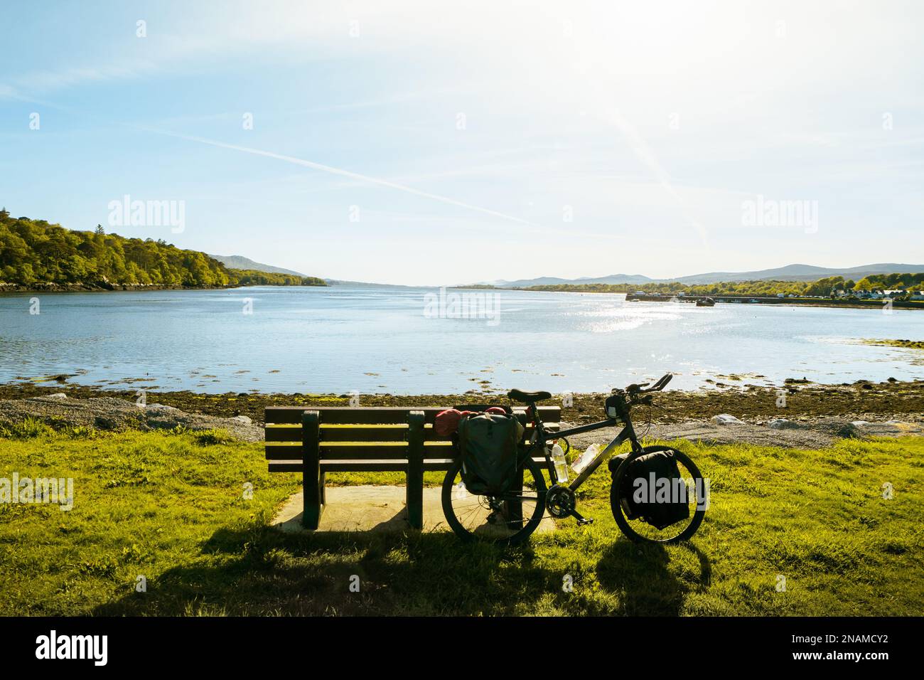 Touring bicycle set up with pannier in scenic nature by coast Stock ...