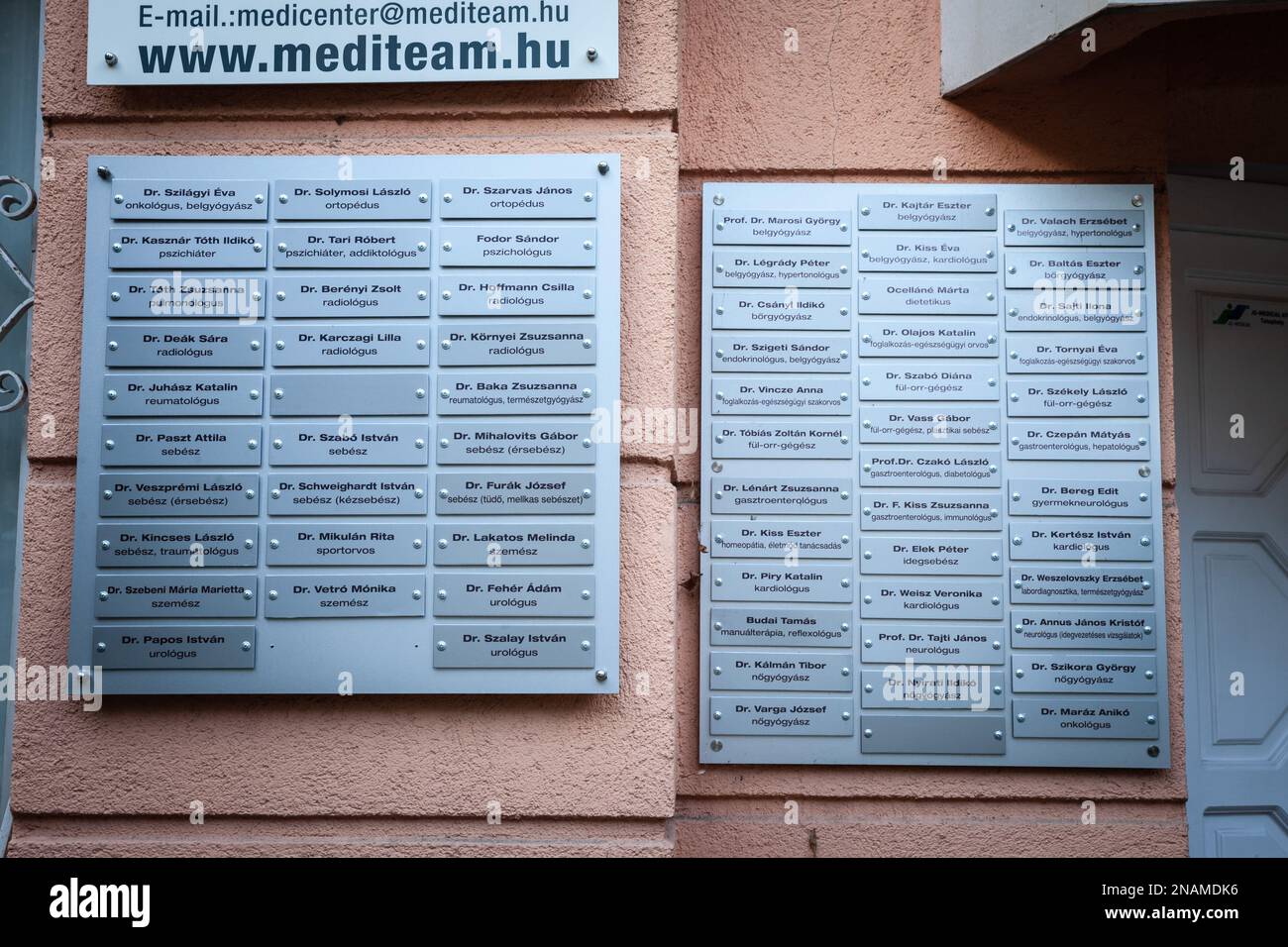 Picture of signs with names of Hungarian doctors, MD, and medical ...