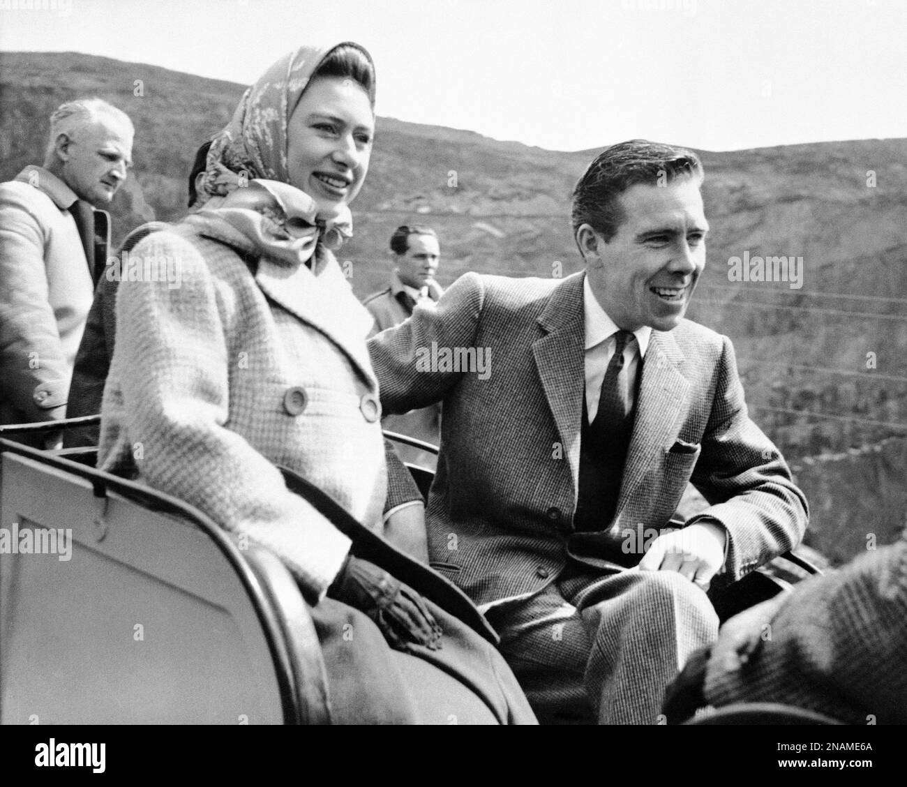 Princess Margaret and her husband, Lord Snowdon ride in a cable car ...