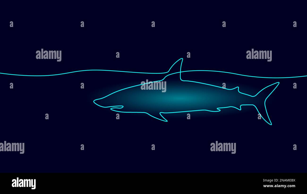 One line continuous shark cyber security symbol concept. Silhouette ...