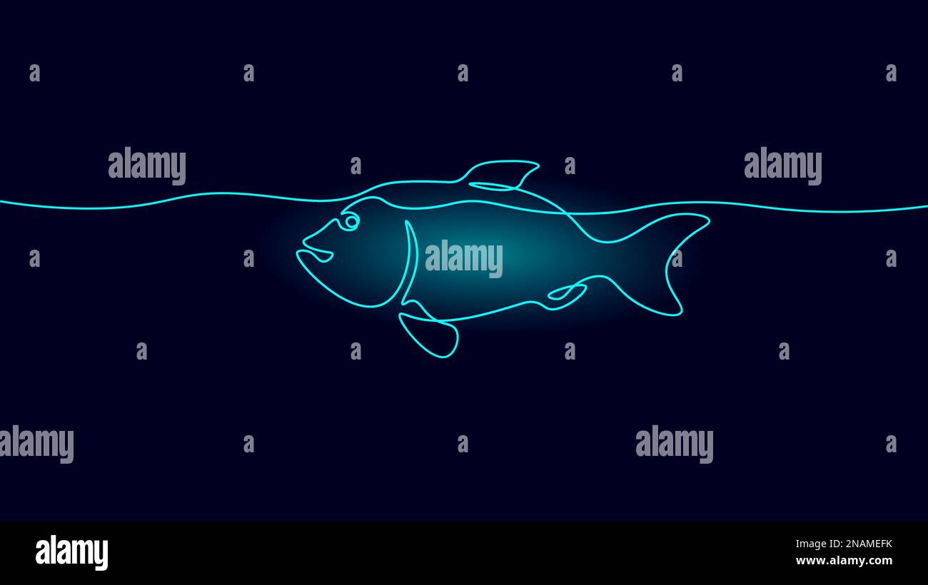 One line continuous sea fish symbol concept. Silhouette salmon fish ...