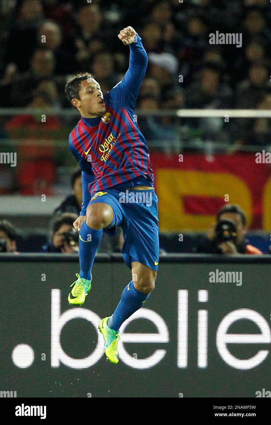 Spain's FC Barcelona midfielder Adriano celebrates after scoring his ...