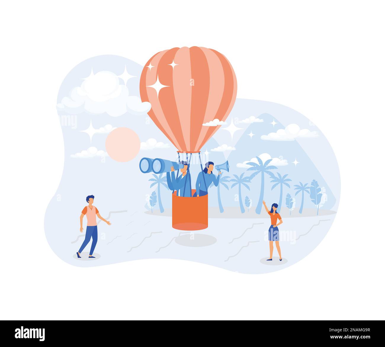 Hiring illustration. Hr managers flying on air balloon, searching job ...